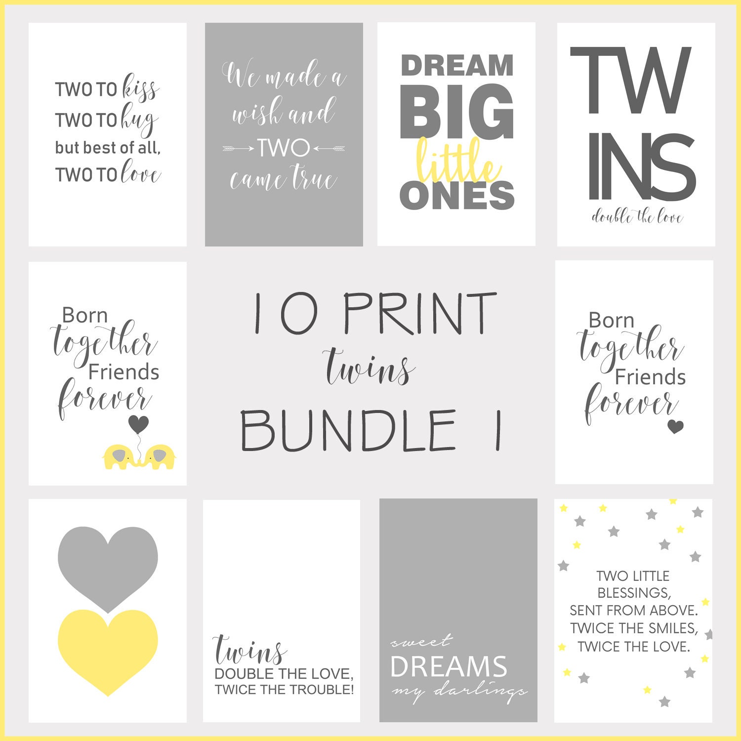 10 Print Twin Bundle 1 Nursery Decor Digital Prints Twins Kids Prints ...