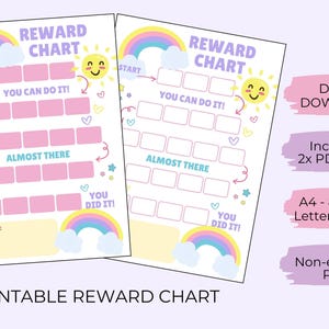 Printable Rainbow Reward Chart, Girls Rainbow Sticker Chart,kids ...