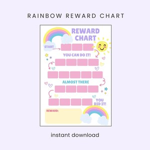 Printable Rainbow Reward Chart, Girls Rainbow Sticker Chart,kids ...