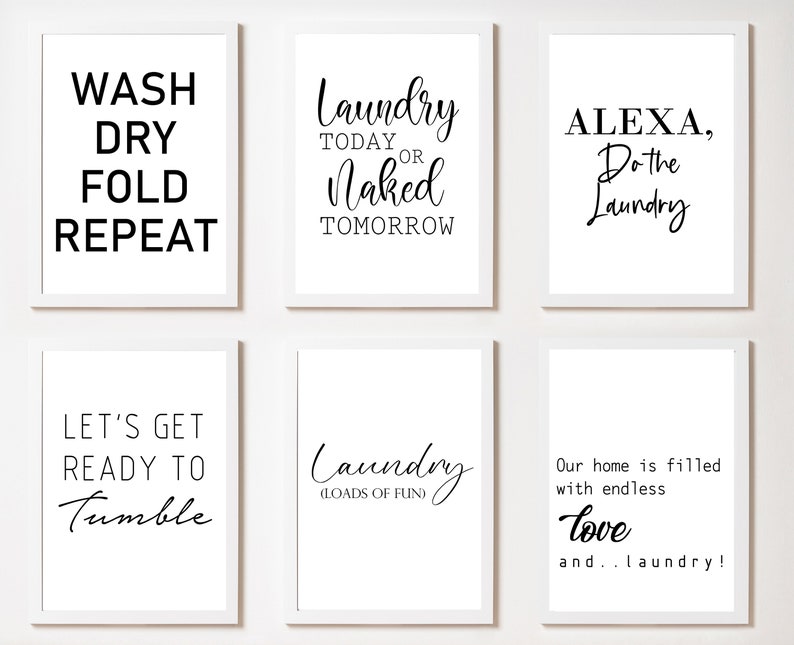 Laundry Saying Prints, Home Decor Laundry Prints, Utility Monochrome ...