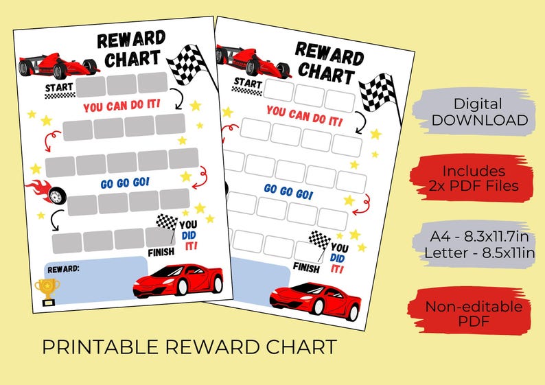 Printable Racing Car Reward Chart, Boys Car Sticker Chart,kids ...