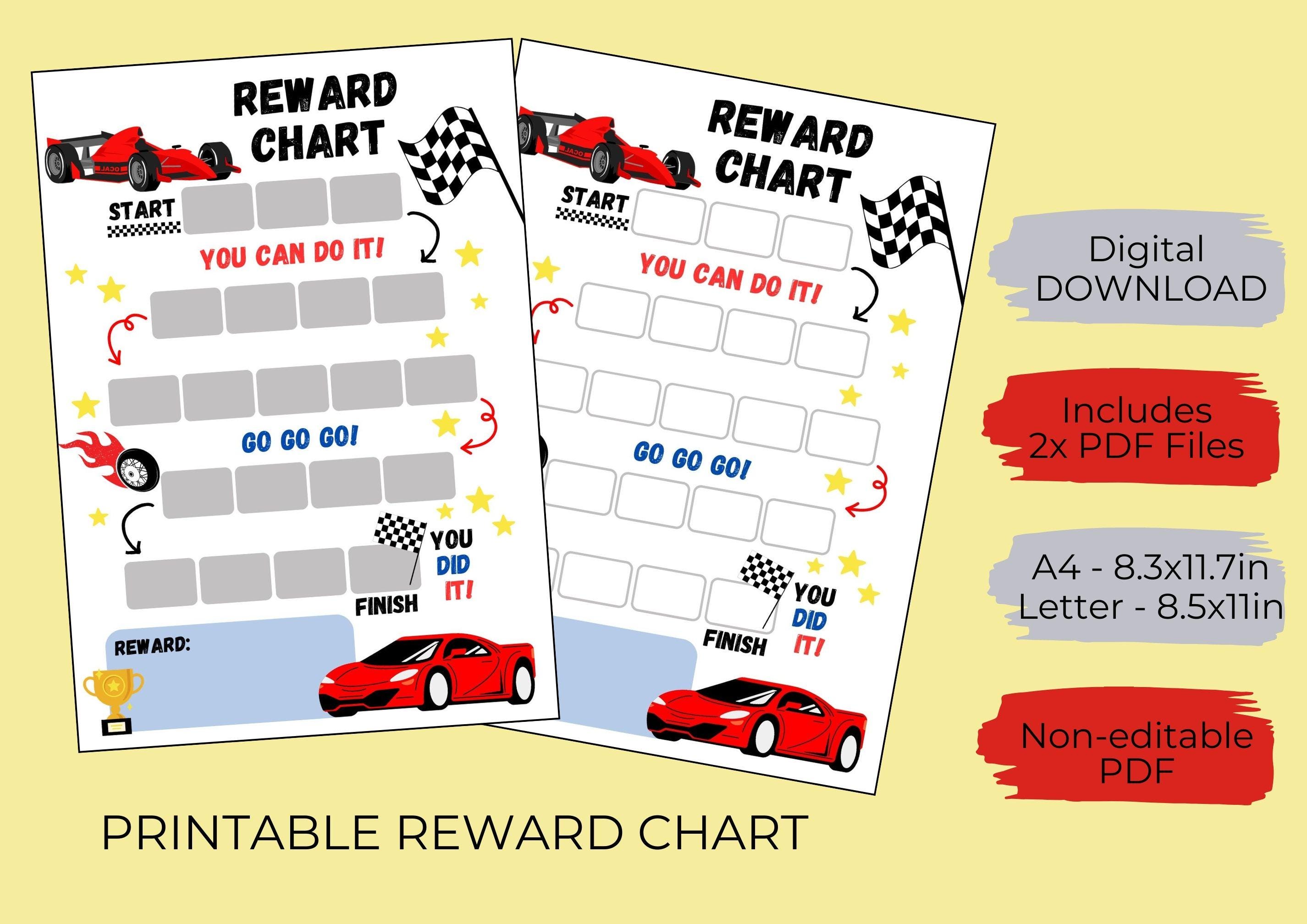 Printable Racing Car Reward Chart, Boys Car Sticker Chart,kids ...