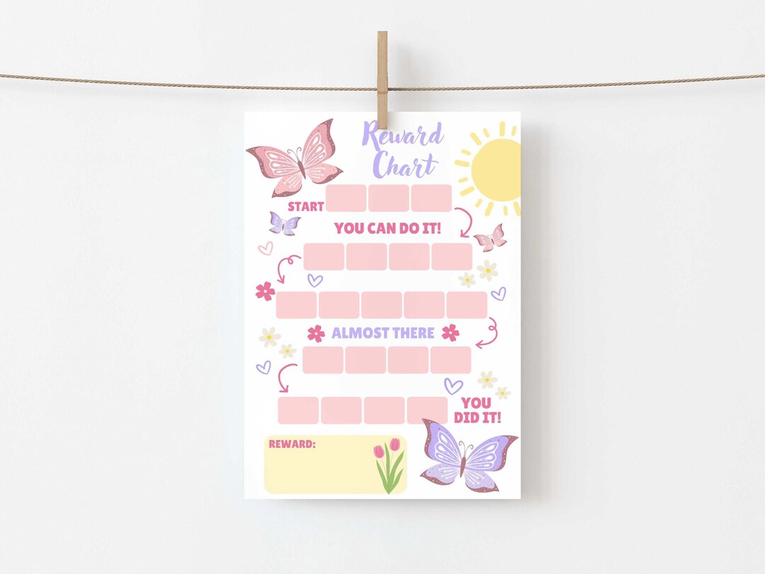 Printable Butterfly Reward Chart, Girls Butterfly Sticker Chart,kids ...