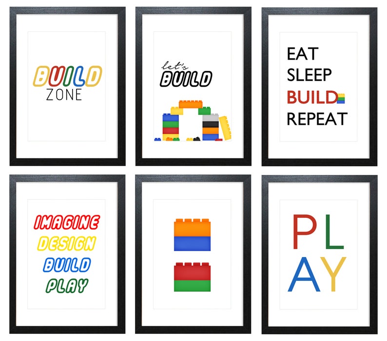 Set of 6 Kids Building Blocks Playroom Prints, Kids Bedroom Decor, Wall ...
