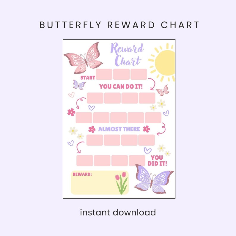 Printable Butterfly Reward Chart, Girls Butterfly Sticker Chart,kids ...