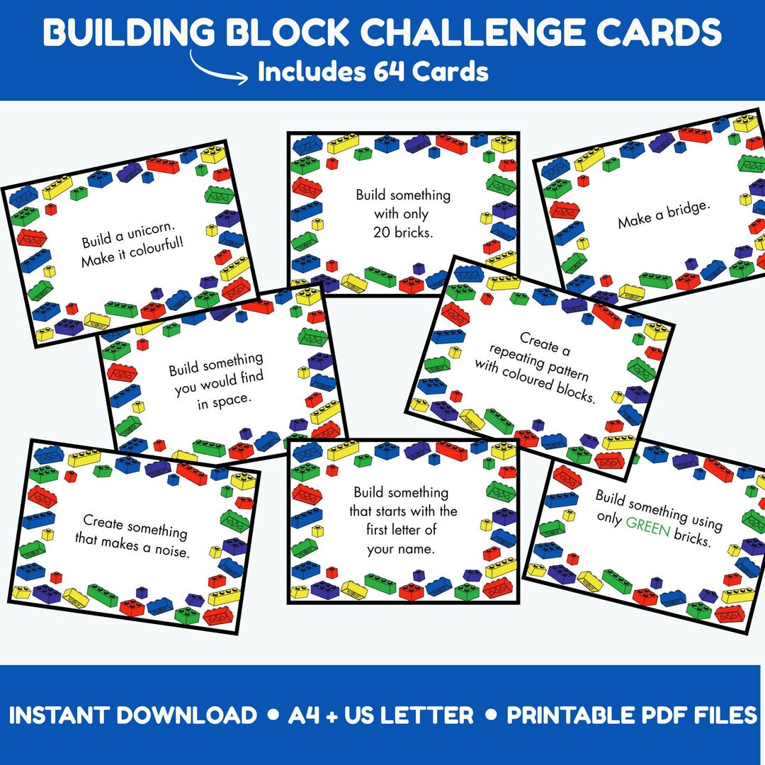 Building Block Challenge Cards, Kids Block Building Cards, STEM Brick ...
