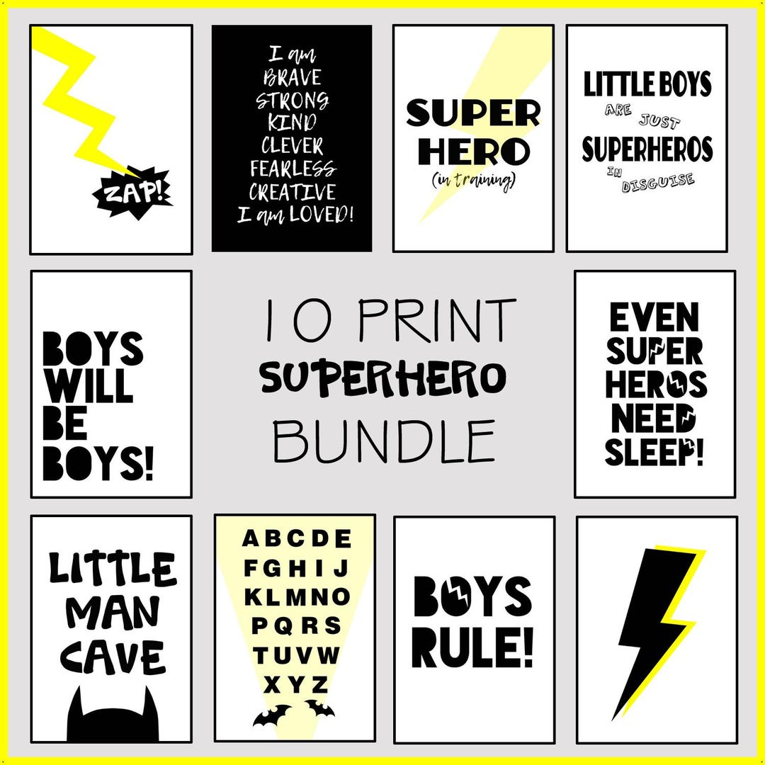 Superhero Kids Print Bundle, Playroom Decor, Kids Wall Art, Boys Rule ...