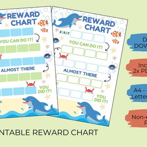 Printable Sea Creatures Reward Chart, Boys Sticker Chart,kids Behaviour ...