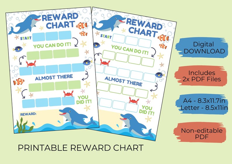 Printable Sea Creatures Reward Chart, Boys Sticker Chart,kids Behaviour ...