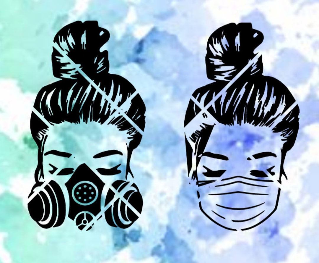 Messy Bun Girl With Mask SVG - Etsy