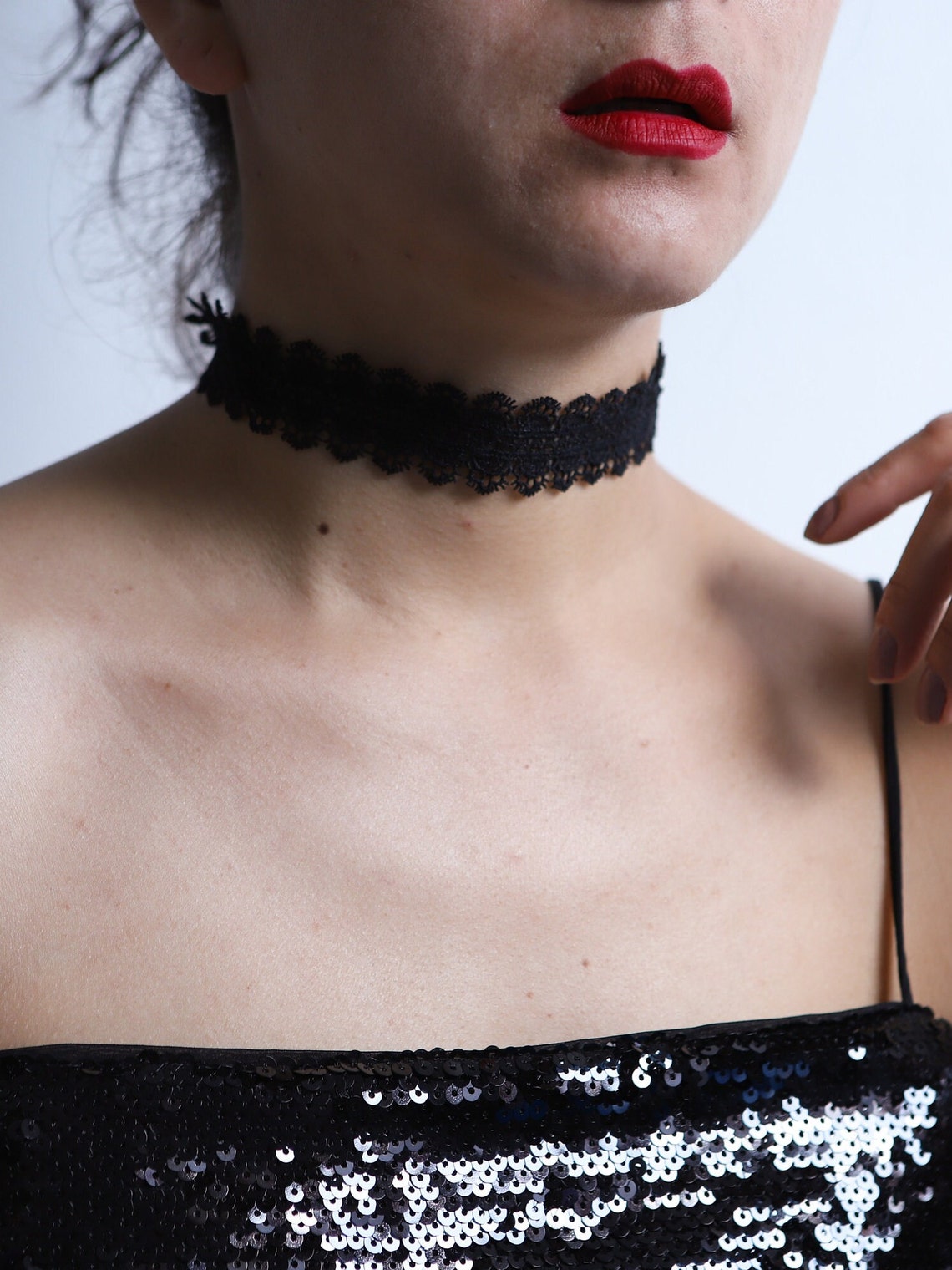 Black Lace Choker, Black Choker Necklace, Wide Black Choker, Boho Lace ...