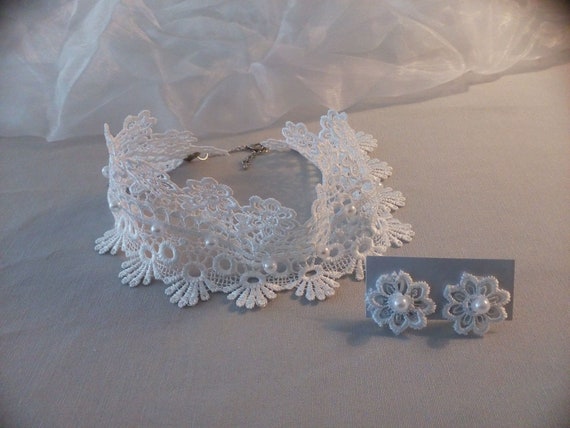 Bride Jewelry Set Wedding Choker White Necklace Lace - Etsy