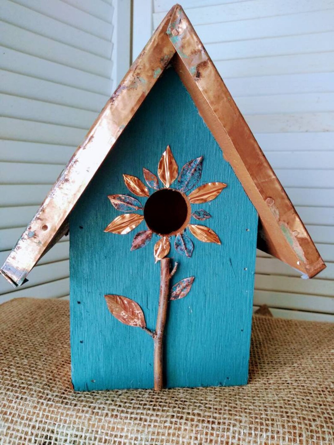 Ships Same Day Or Next Torqouise Outdoor Hand painted Birdhouse With A ships-same-day-or-next-torqouise-outdoor-hand-painted-birdhouse-with-a