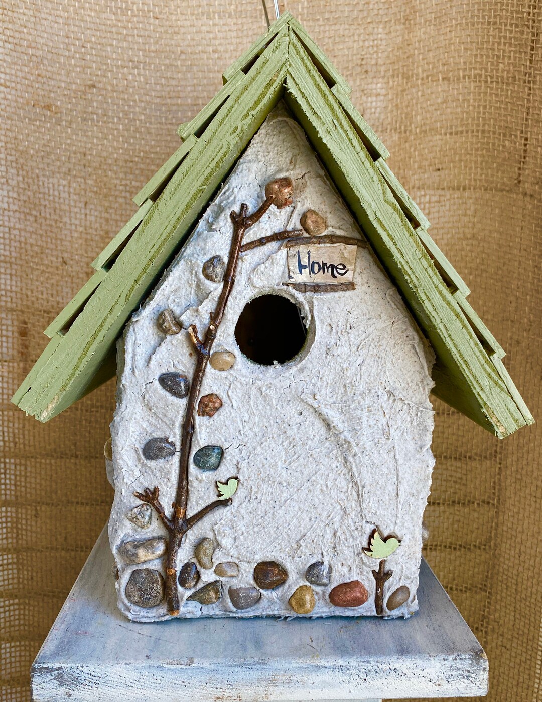 Stone Birdhouse With Shingled Roof. Hanger Included, Durable Outdoors ...