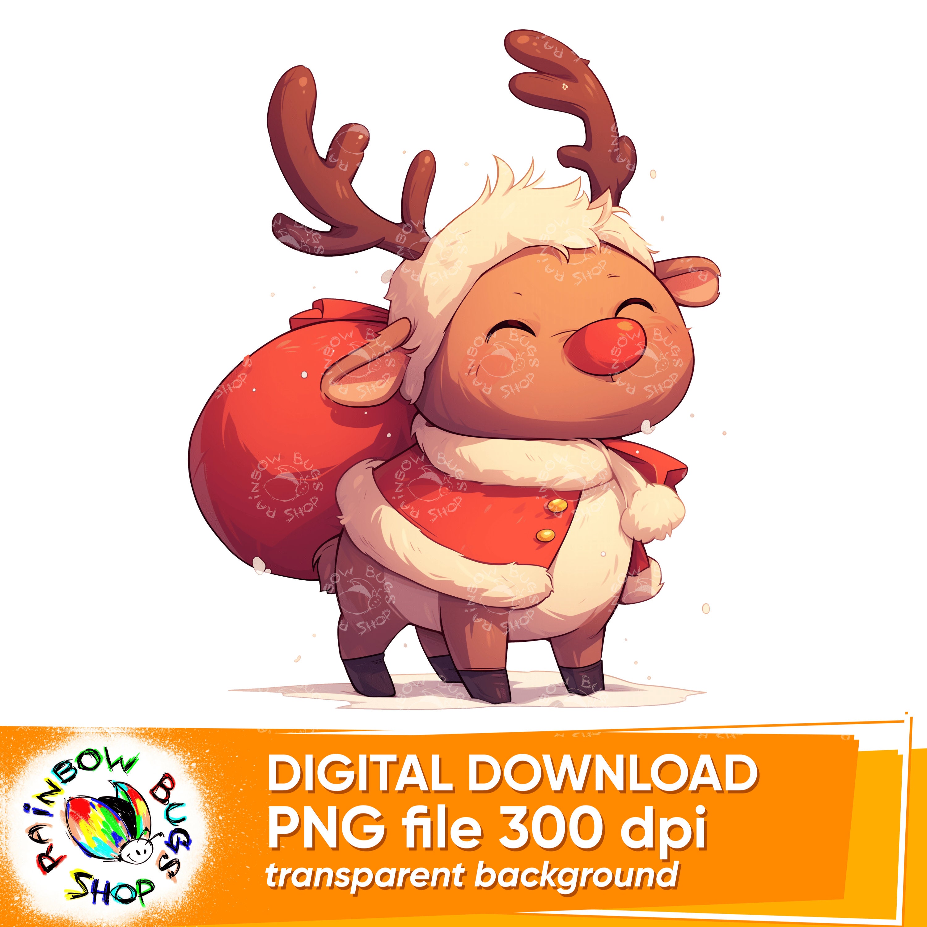 Kawaii Christmas Reindeer, PNG, Instant Download, Santa Reindeer ...