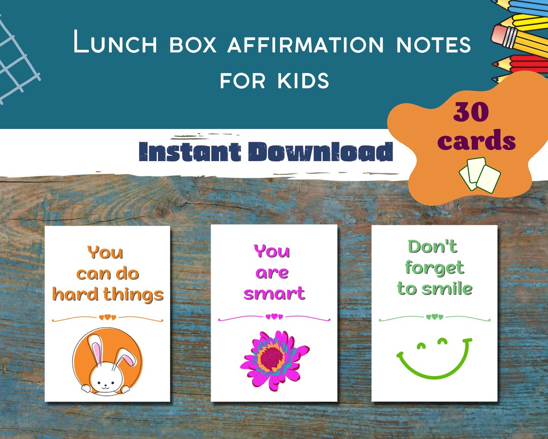 Affirmation Lunch Box Notes for Kids, Set of 30 Printable Cards That ...
