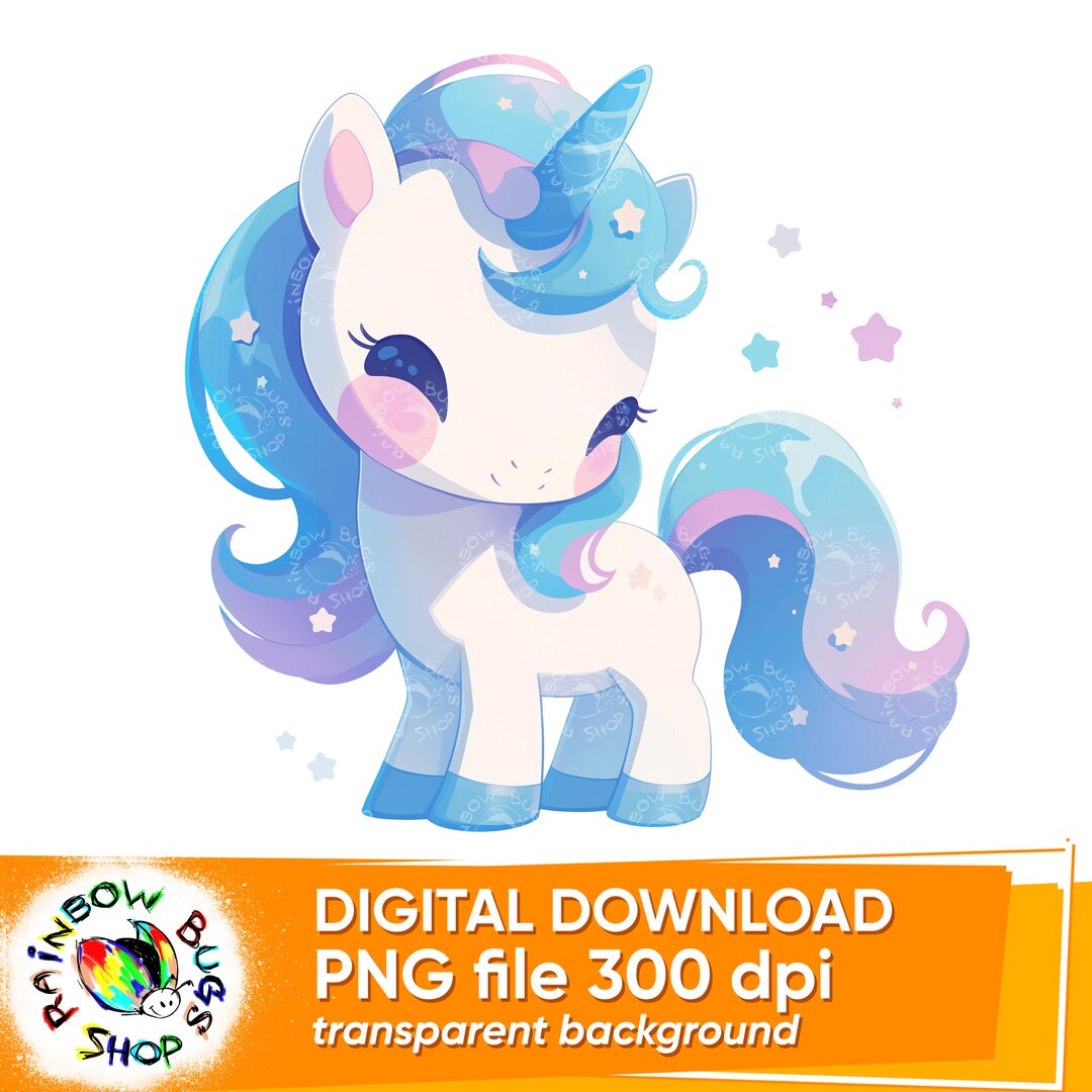 Blue Baby Unicorn, Watercolor Clipart, High Quality PNG, Kawaii Baby ...