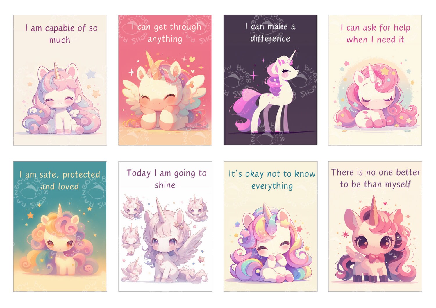 Set of 32 Affirmation Cards for Kids With Cute Unicorns, Children's ...