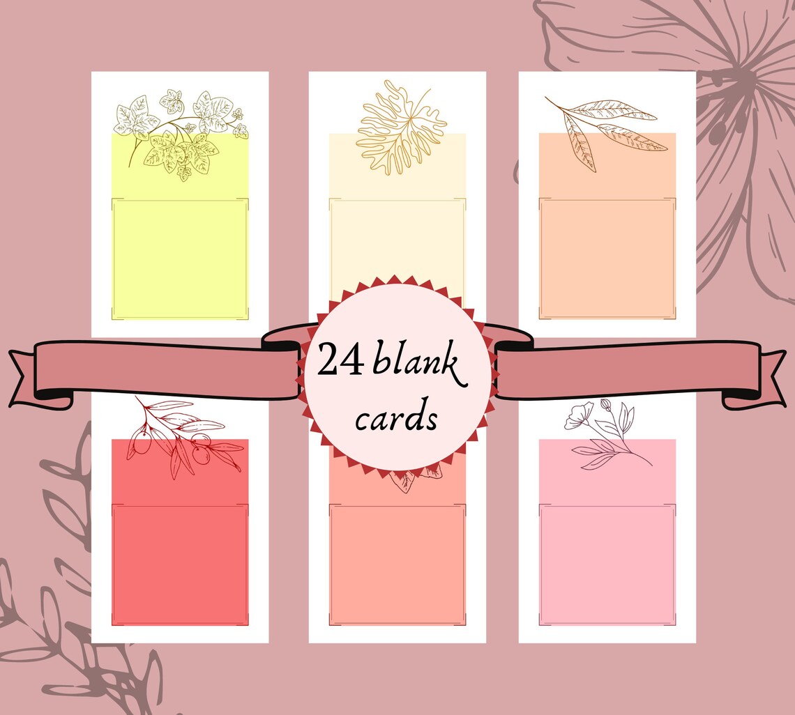 Affirmation Blank Cards With Floral Design, 24 Printable Note Cards for ...