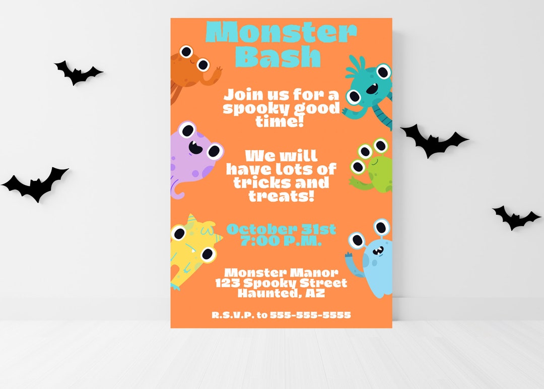 Monster Bash Halloween Party Invitation | Digital 5” X 7” Invite ...