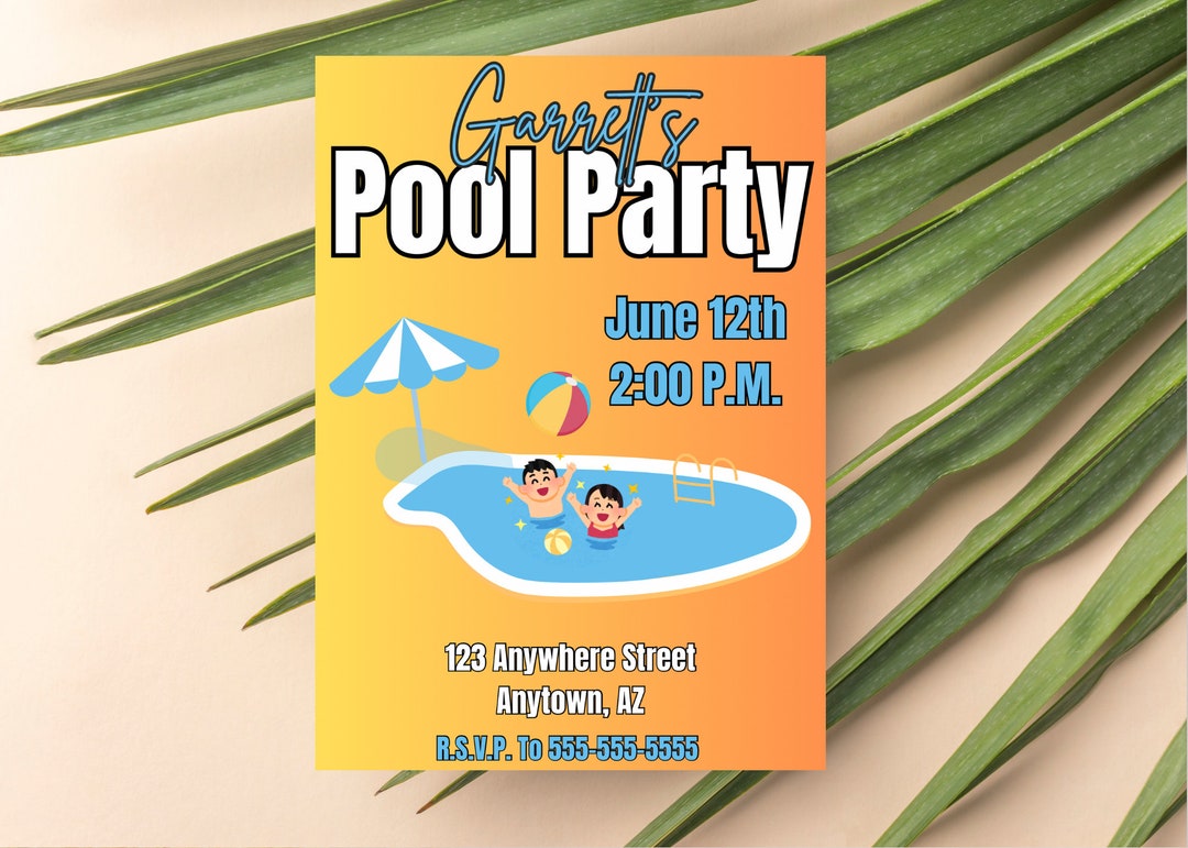 Kids Pool Party Invitation | Swim Digital Editable Invite Template ...