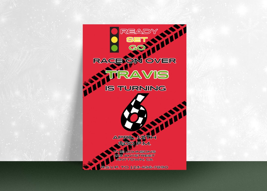 Ready Set Go Race Car 6th Birthday Invitation | Digital 5” X 7” Invite ...