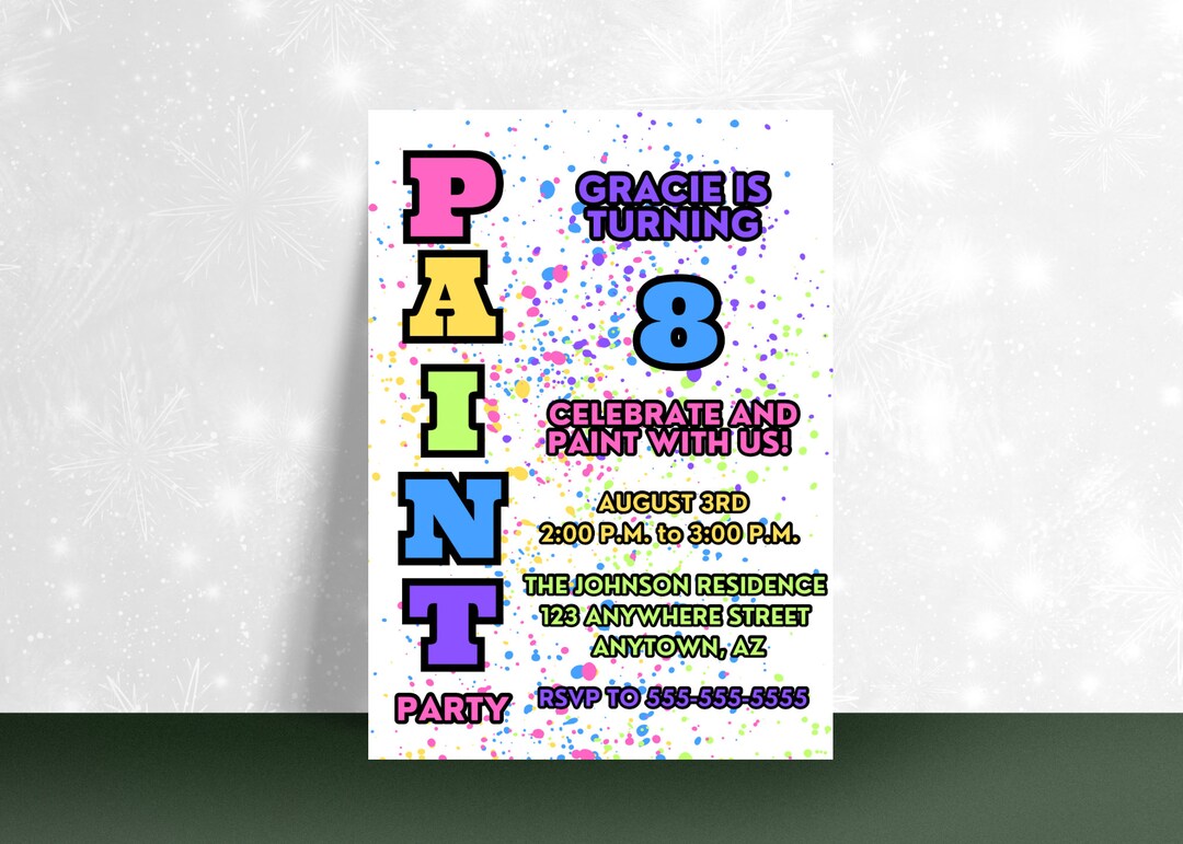 Neon Paint Party Splatter Birthday Invitation: Rainbow Editable ...