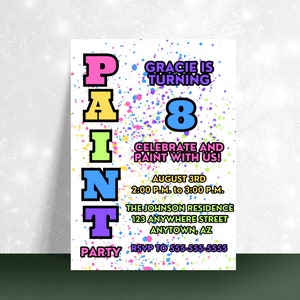 Neon Paint Party Splatter Birthday Invitation: Rainbow Editable ...