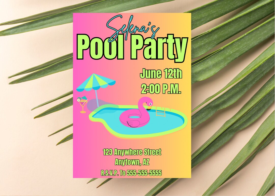 Neon Adult Pool Party Invitation | Swim Digital Editable Invite ...