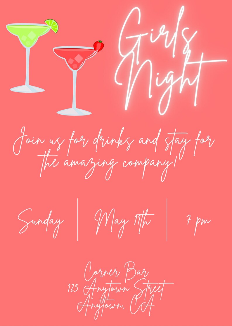 Girls Night Cocktail Invitation | Ladies Social Digital Editable Invite ...