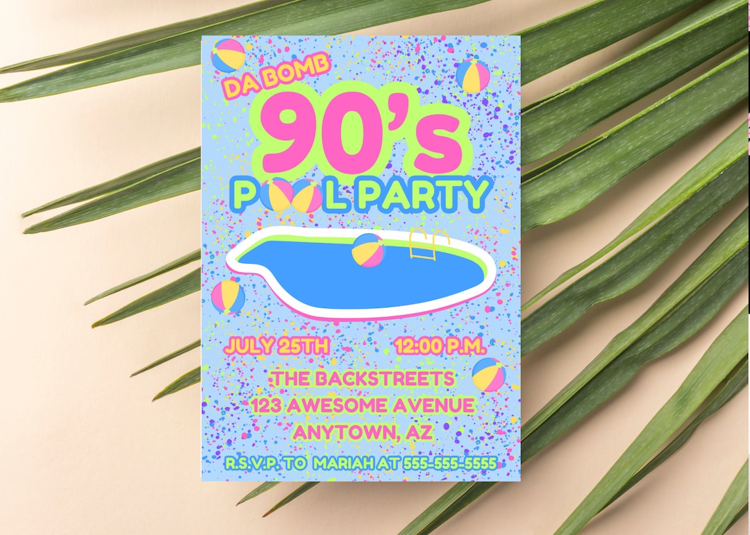 Da Bomb 90’s Pool Party Invitation | Swim Digital Editable Invite ...