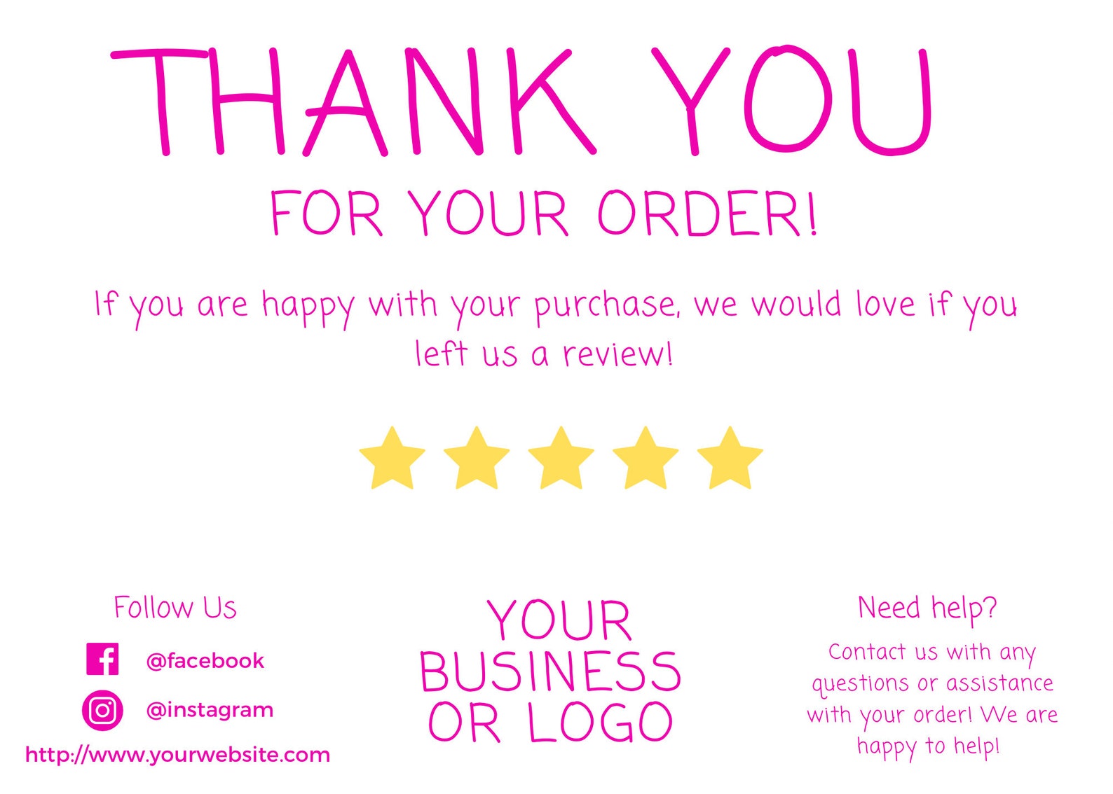 Thank You Review Request Card: 5x7 Retail Insert (editable Printable ...