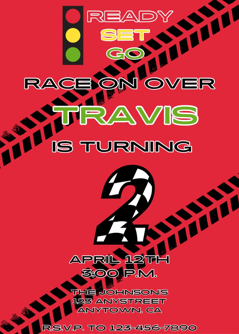 Ready Set Go Race Car 2nd Birthday Invitation | Digital 5” X 7” Invite ...