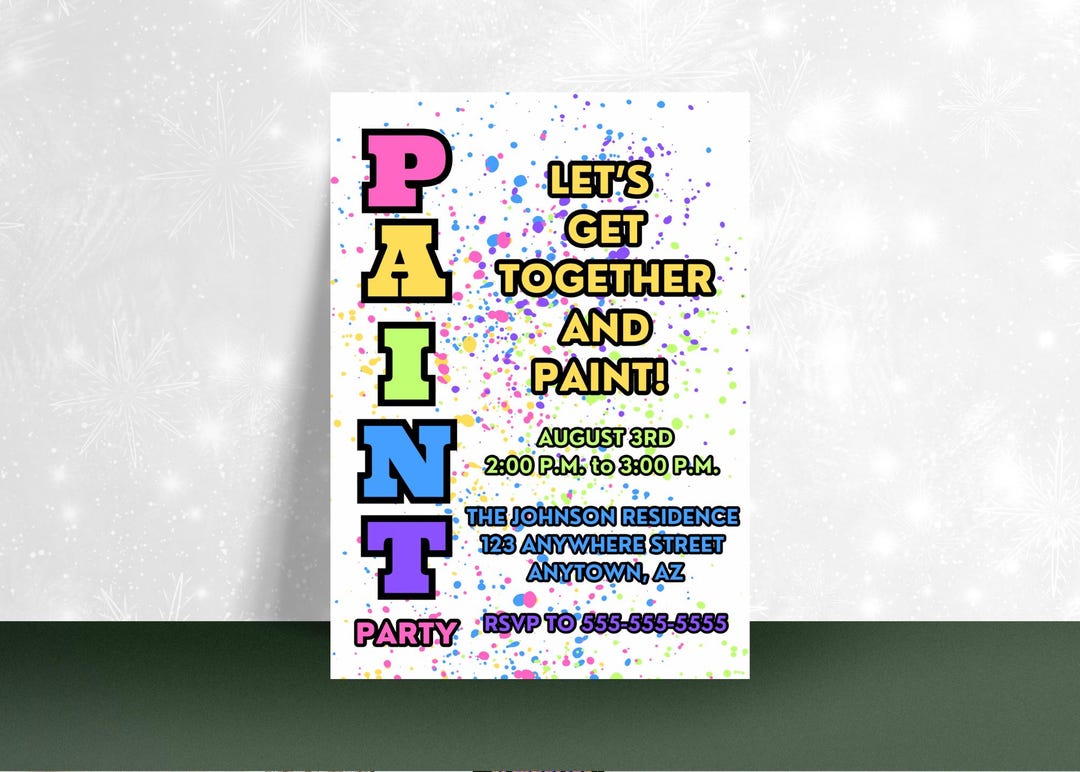 Neon Paint Party Invitation: Rainbow Splatter Art (digital 5x7 Editable ...