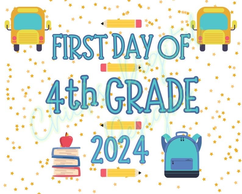 First Day of 4th Grade Sign Fourth Grade School Photo Prop Poster ...