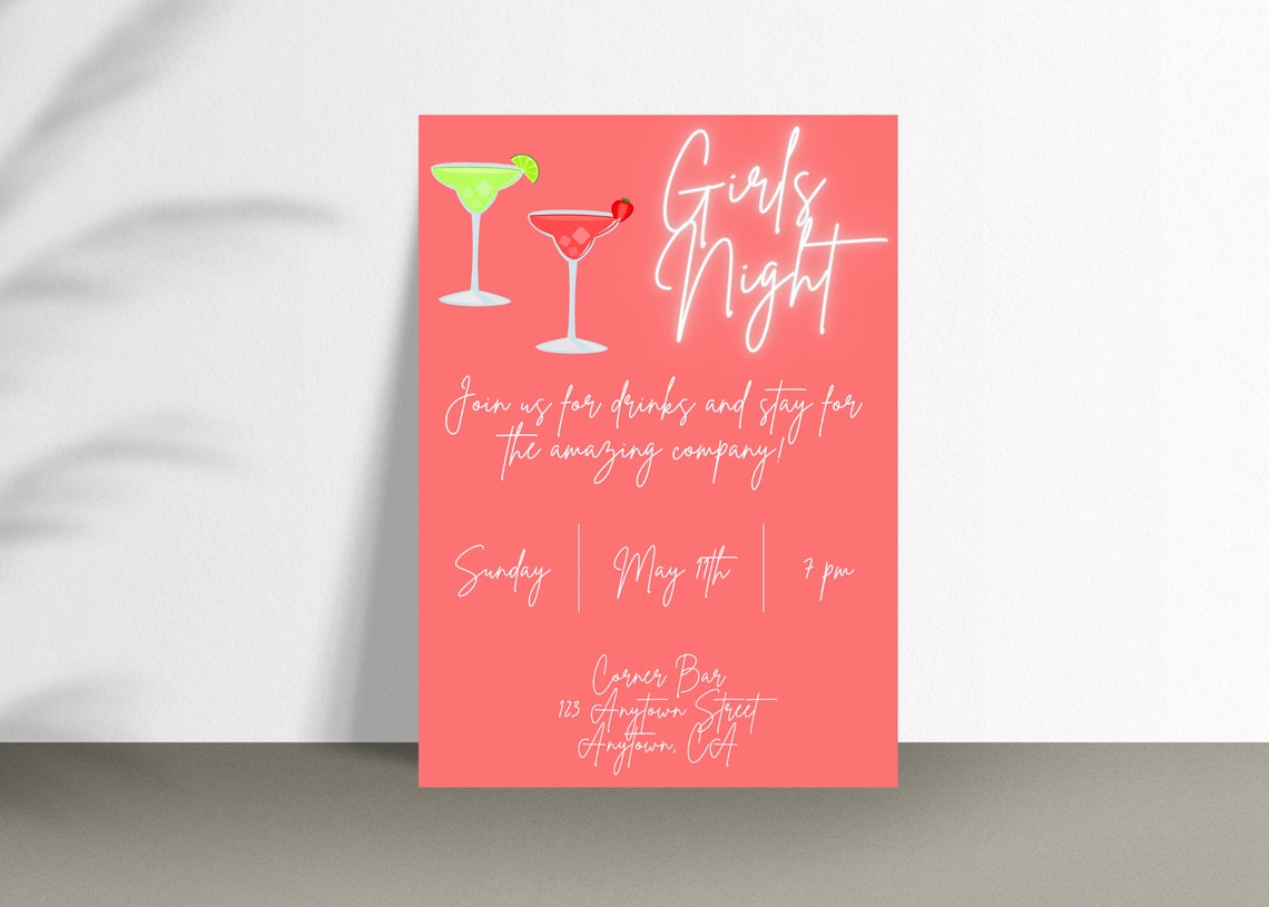 Girls Night Cocktail Invitation | Ladies Social Digital Editable Invite ...