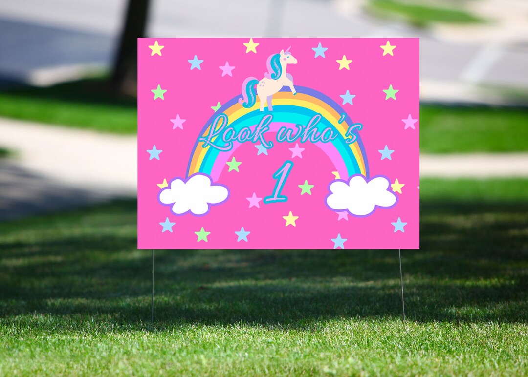 Look Whos 1 Unicorn Birthday Yard Sign Girl Digital 18 X 24 Printable ...