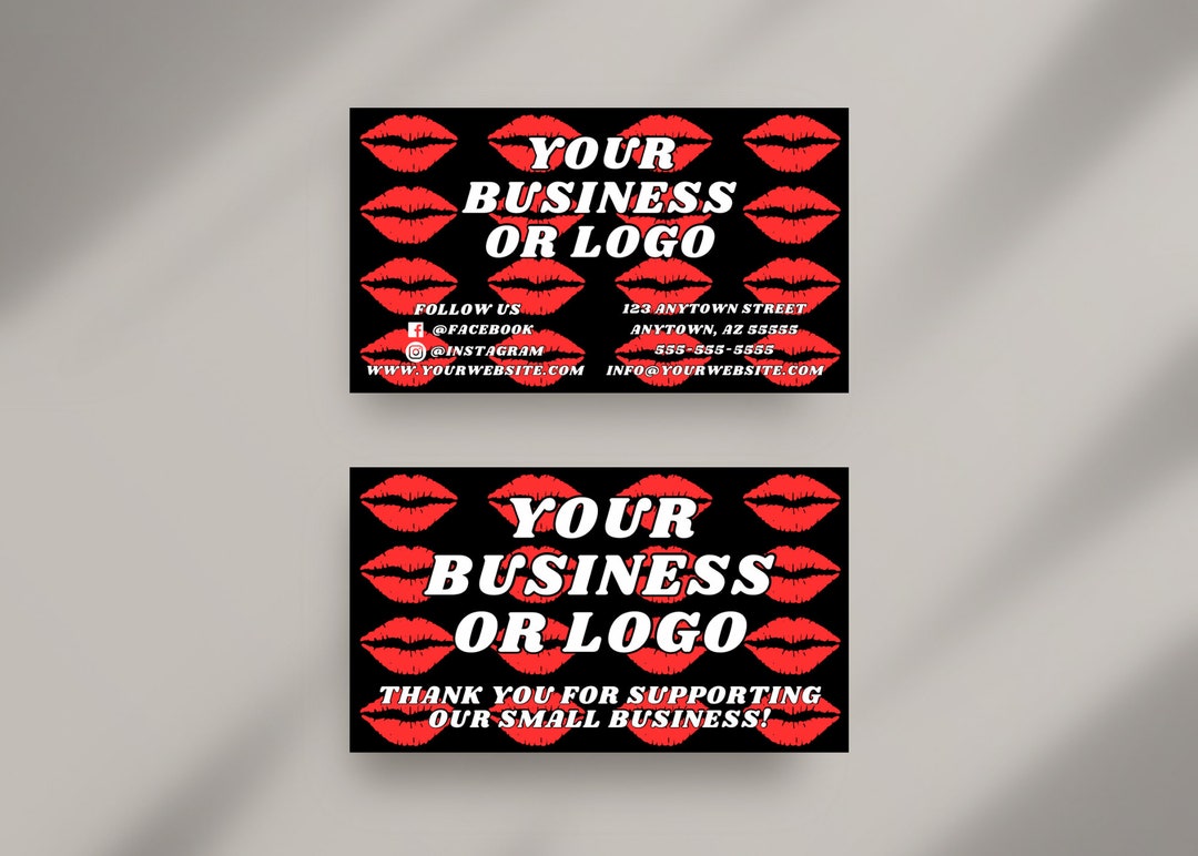 Editable Lip Business Card | 3.5” X 2” Double Sided Printable Template ...