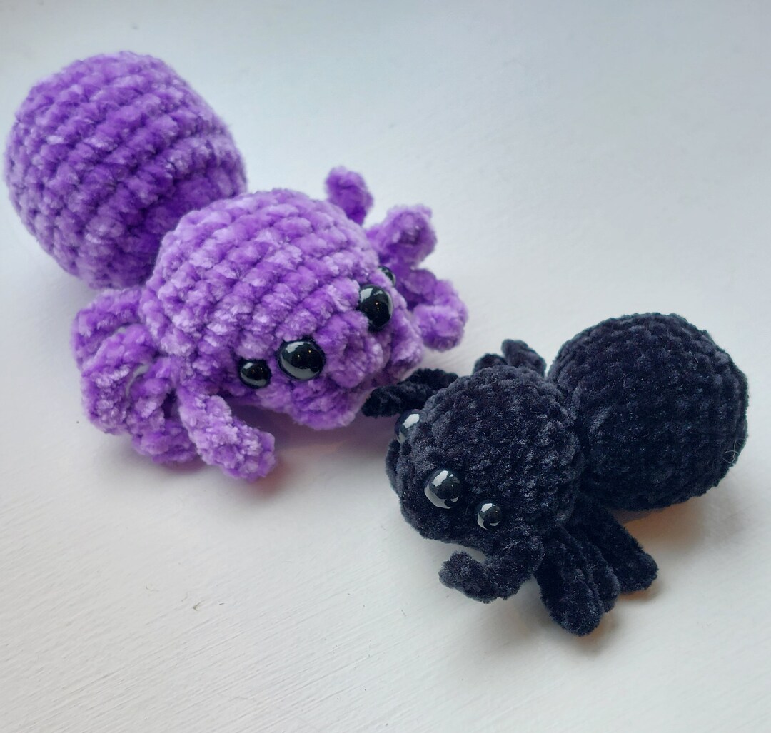 Purple Fluffy Chenille Plushy Baby SPIDER Animals Crochet Gothic Gift ...