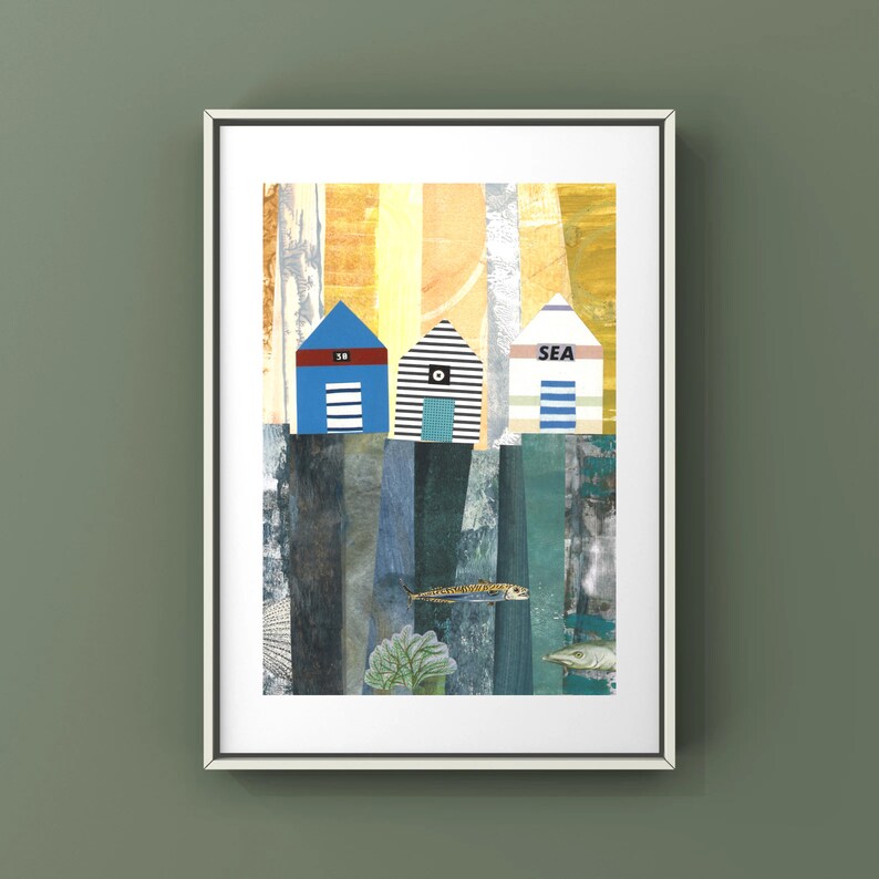 Beach Hut Painting, Bathroom Decor, Coastal Wall Art, Beach Painting ...