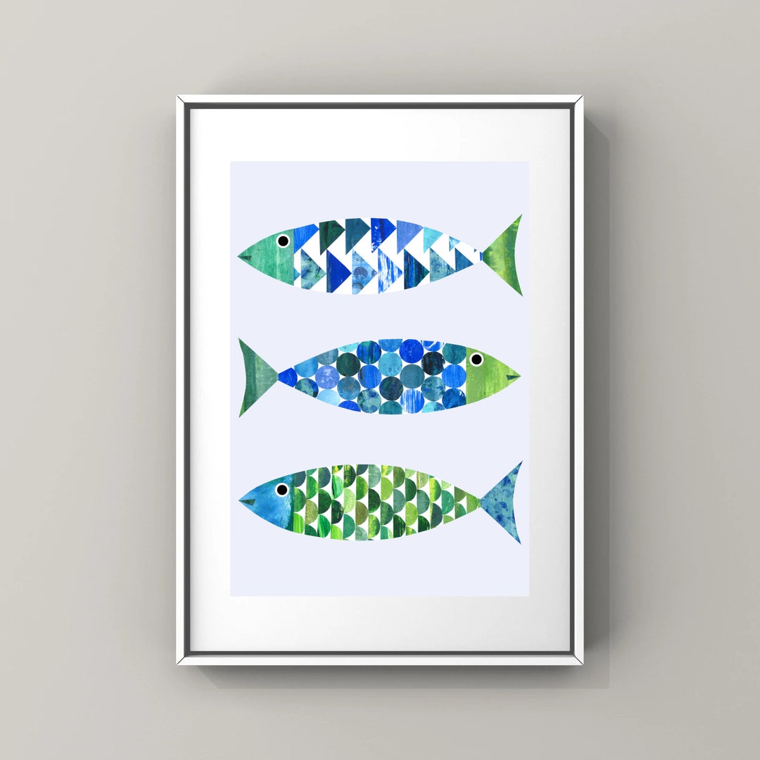 Fish Print, Fish Wall Art, Fish Painting, Blue Bathroom Decor, Coastal ...