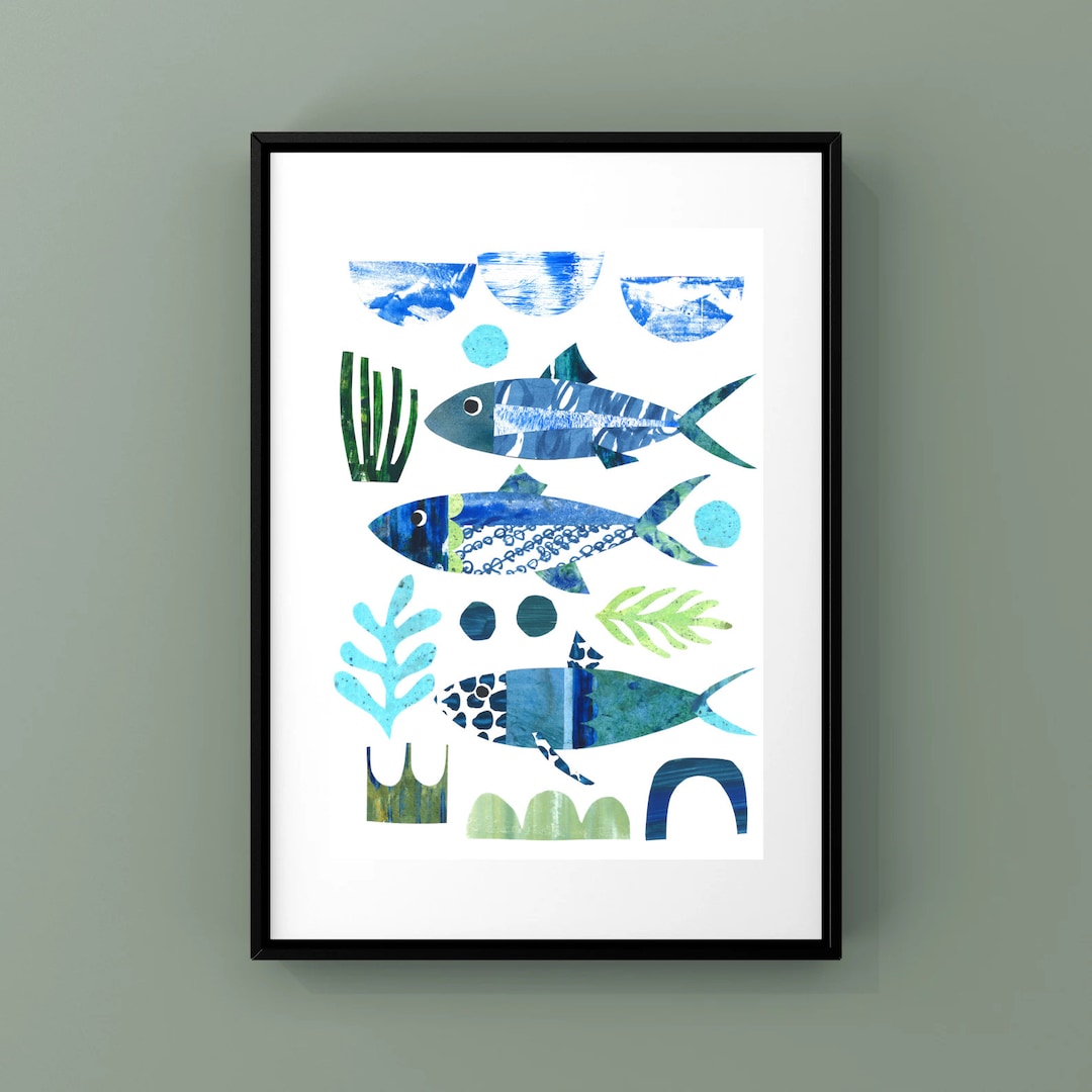 Fish Wall Art, Fish Print, Fish Painting, Blue Fish Print, Bathroom ...