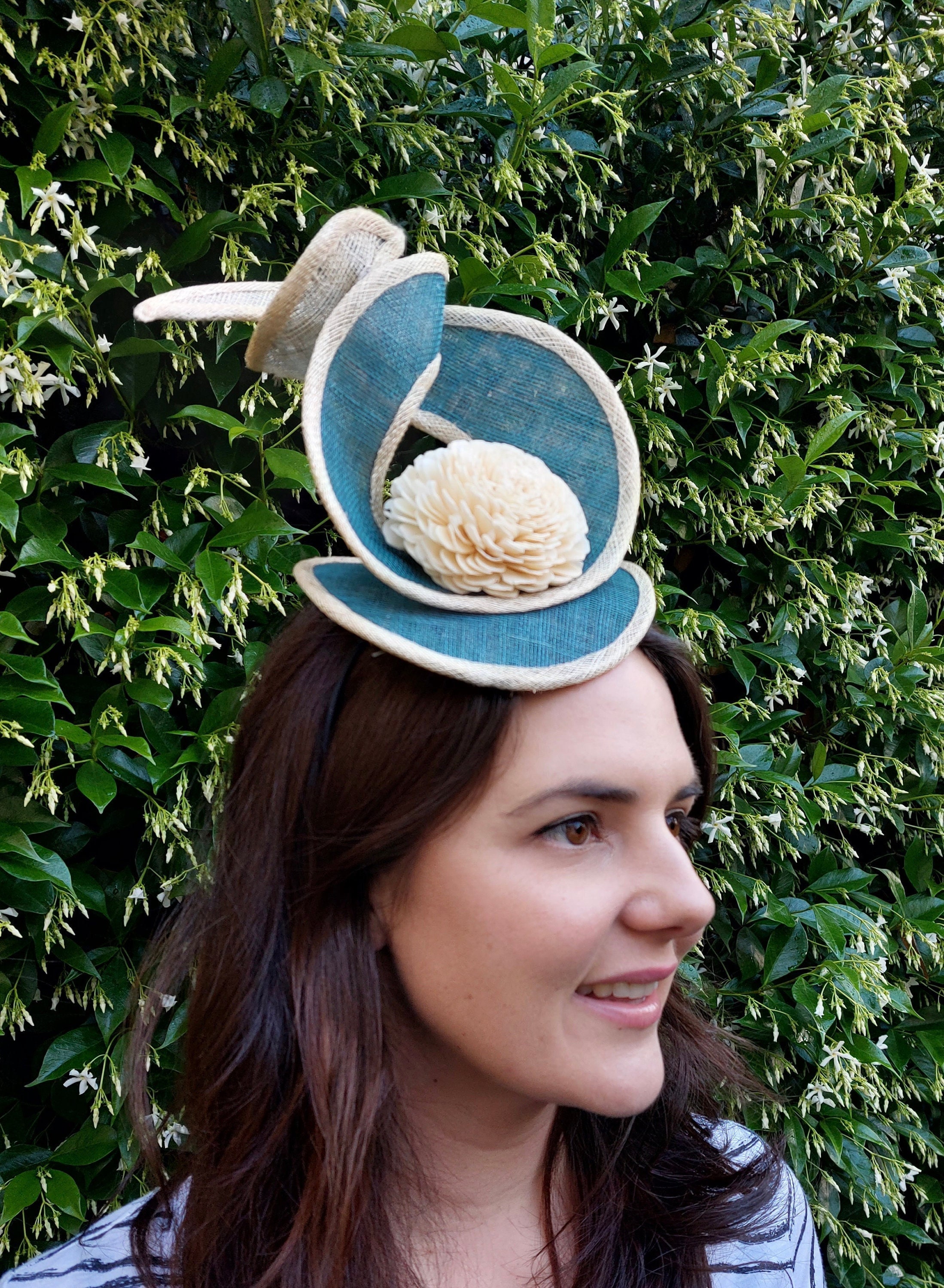 Teal and Cream Cocktail Hat - Etsy Australia
