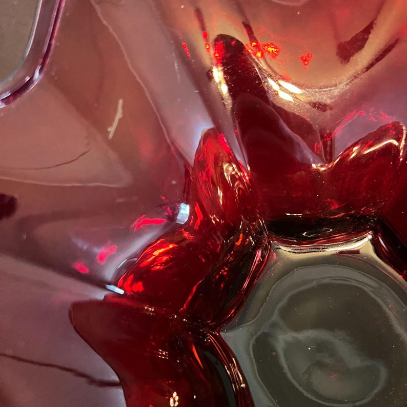 Vintage Ruby Red Heavy Glass Bowl With Ruffled Edge Decorative Piece ...
