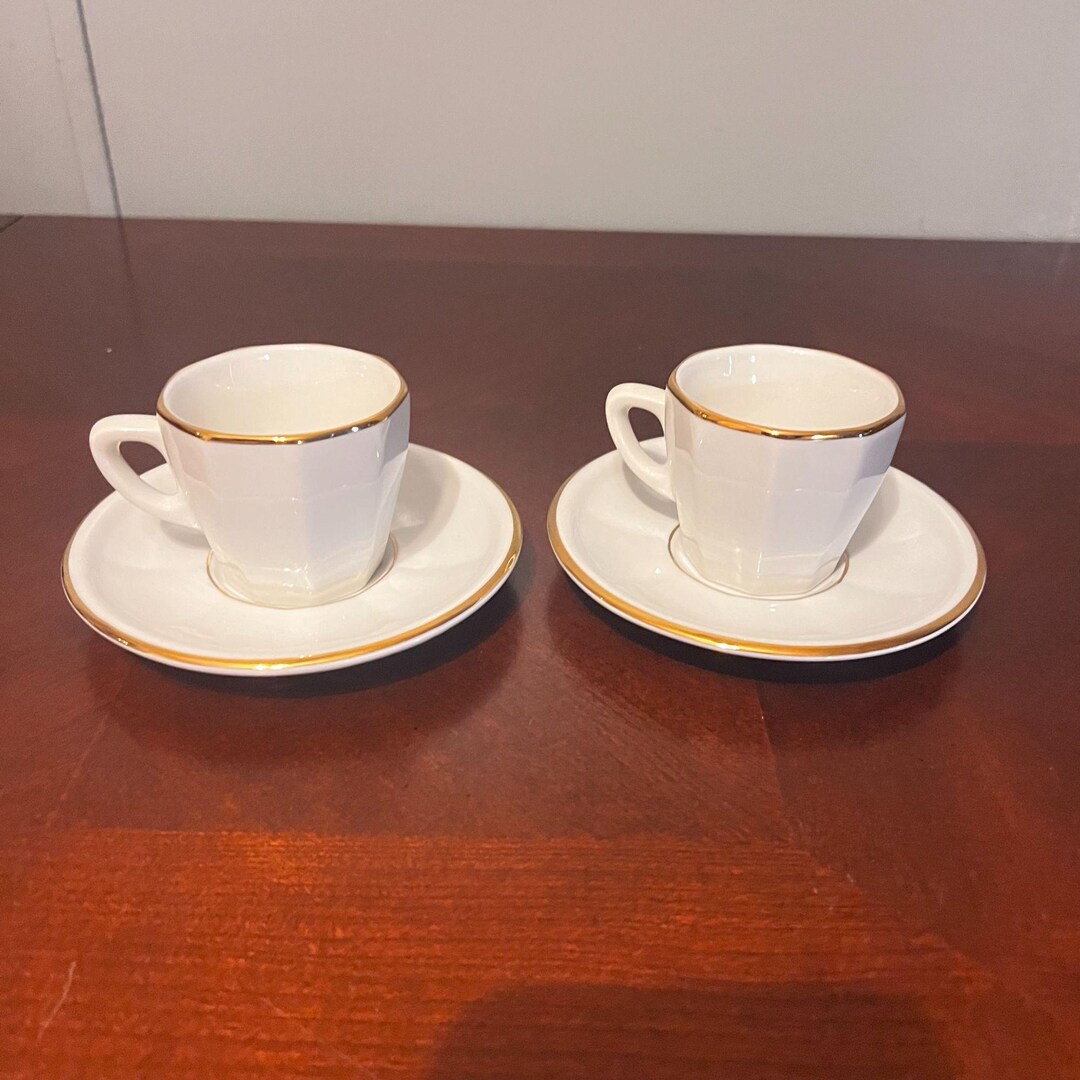 Vintage Apilco France Espresso Cups & Saucers Set of 2 Gold Trim ...