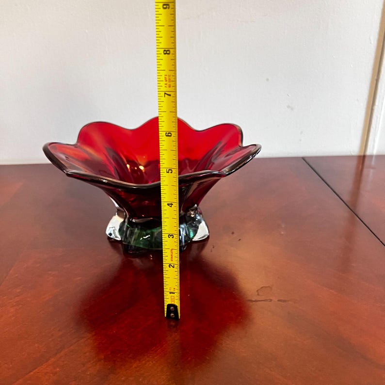 Vintage Ruby Red Heavy Glass Bowl With Ruffled Edge Decorative Piece ...
