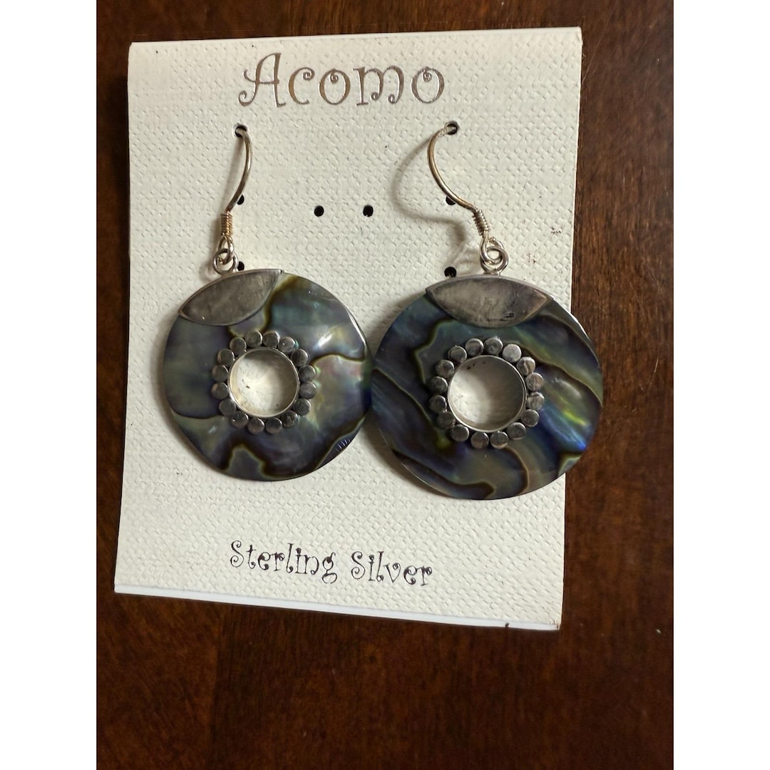 Vtg Acomo Sterling Silver Abalone Shell Donut Dangle Earrings Boho 925 ...