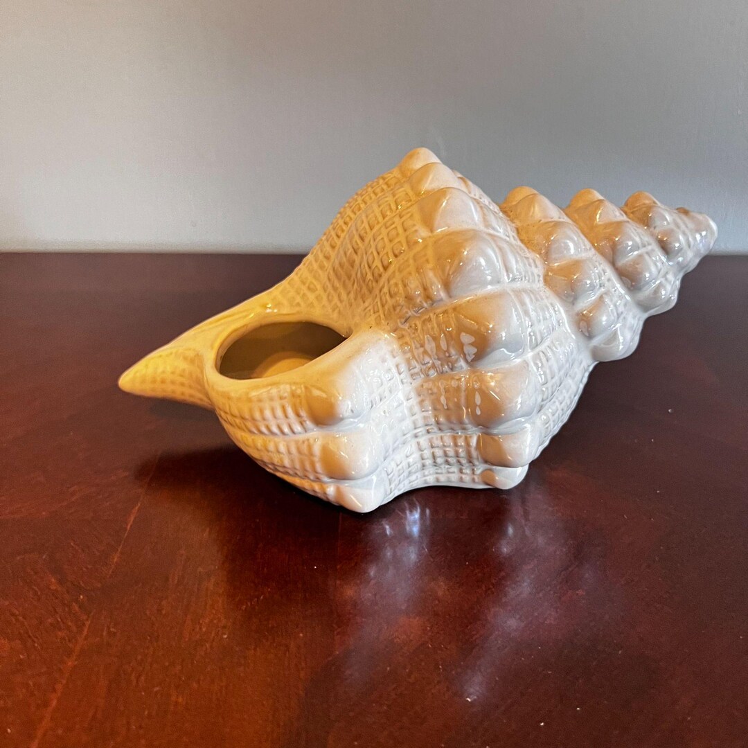 Conch Shell Vase Coastal Home Decor White Vintage Ocean-inspired Beach ...