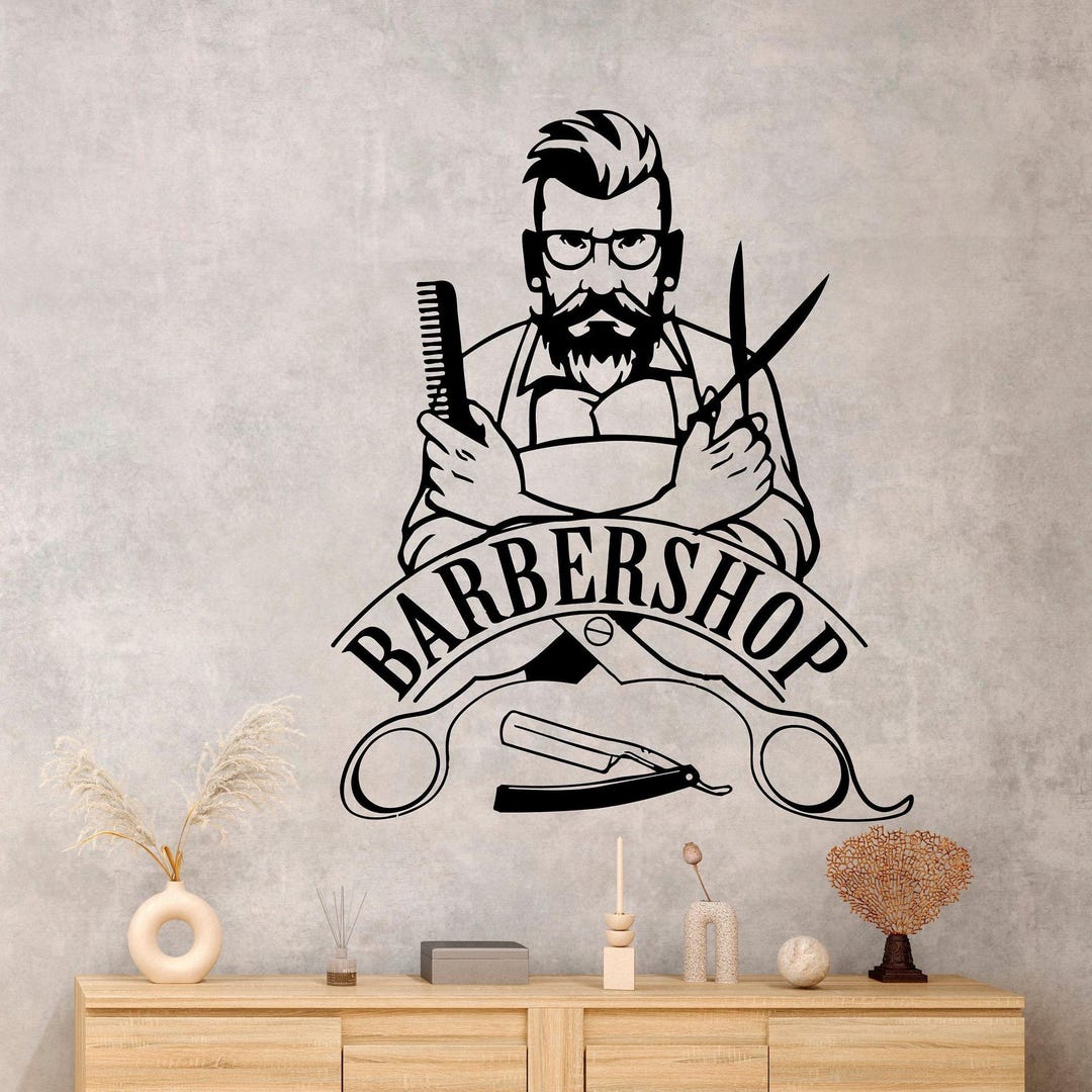 Barber Shop Wall Decal, Barbershop Logo Decals, Hipster Wall Decals ...