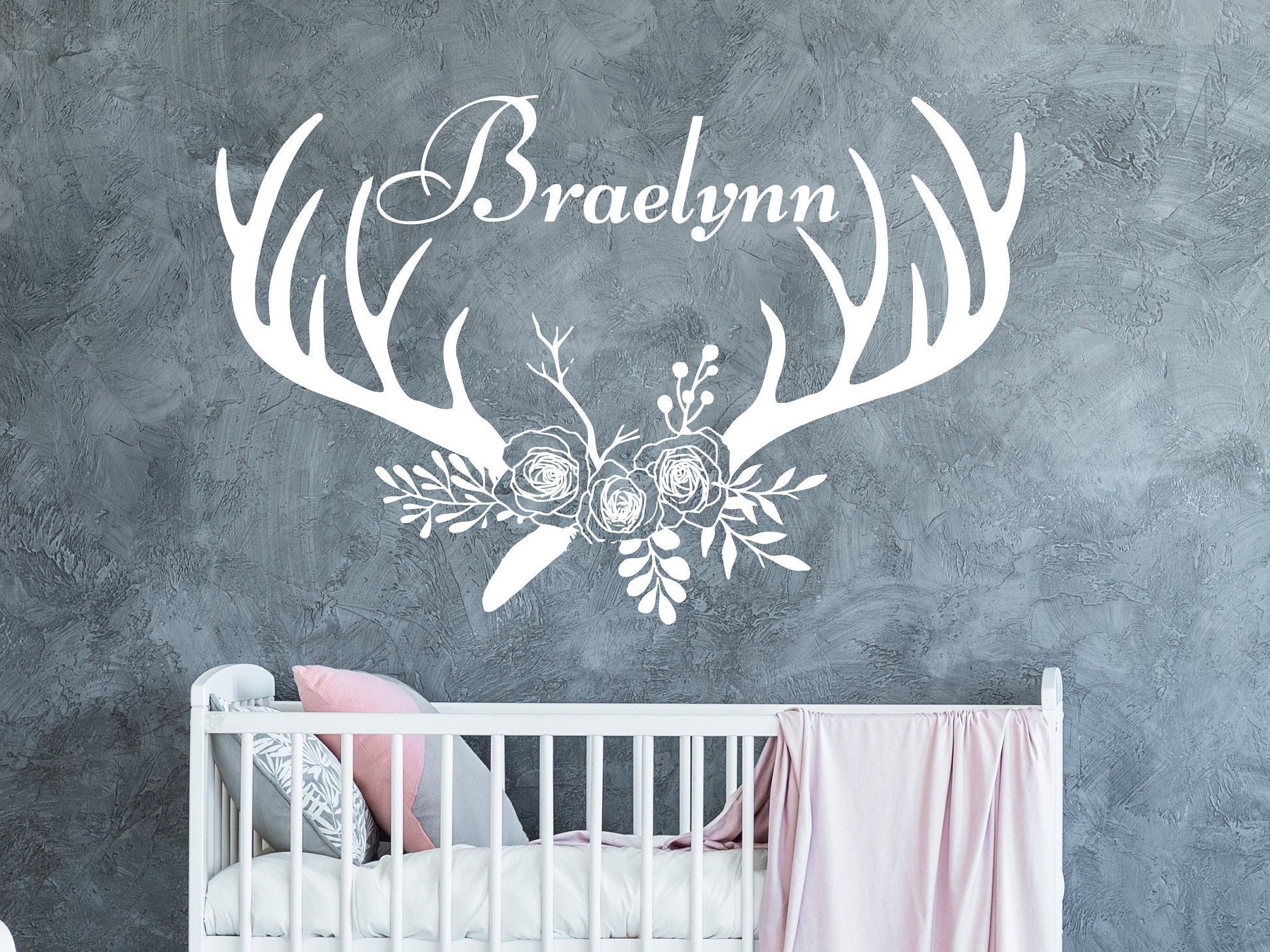 Deer Antlers Name Wall Decal Vinyl Stickers Girls Room - Etsy